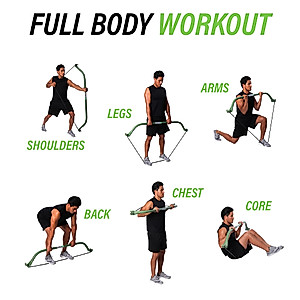 Gorilla Bow Portable Home Gym Resistance Bands and Bar System for Travel, Fitness, Weightlifting and Exercise Kit, Full Body Workout Equipment Set (Travel Bow, Black, Base Bundle)