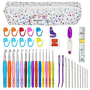 Wateza [40 Pcs] Crochet Hooks Set, 14 Size 2mm(B)- 10mm(N) | Ergonomic Soft Grip Handles Crochet Kit for Beginners, Adults and Arthritic Hands, Complete Crochet Hook Set with Zipper Case