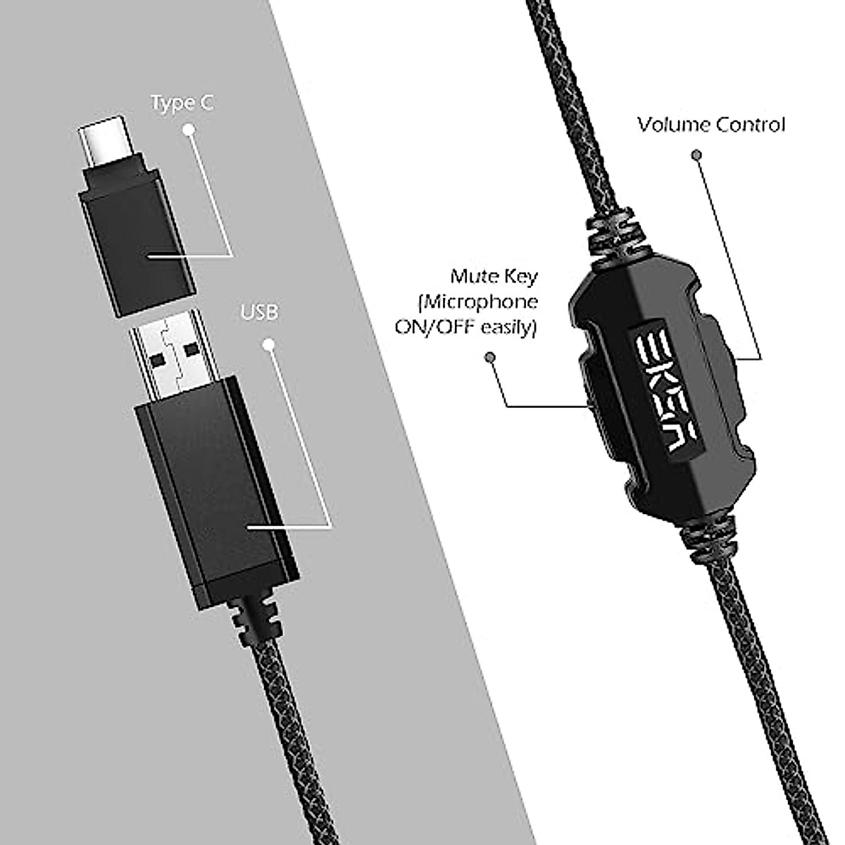 EKSA USB Headset for Computer, Laptop, PC - Headphones with Noise Cancelling Microphone/Mic, 7.1 Surround Sound, RGB Light, Wired Headset for Skype, Zoom, Call Center, Meetings, Webinar, Home