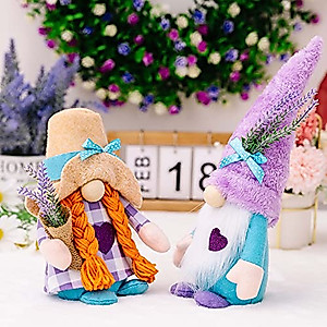 2PCS Purple Lavender Gnomes Plush, Spring Summer Gnomes Decorations for Home, Kitchen Tiered Tray Tomte Decor, Valentine Stuffed Gnomes Gifts for Women, Handmade Ornaments Swedish Home Decorations