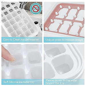 Bezioner Ice Cube Tray with Lid and Bin, Flexible Ice Cube Trays for Freezer, Easy-Release Silicone Ice Cube Molds for Whiskey Cocktails Bourbon Drinks Coffee (Pink)