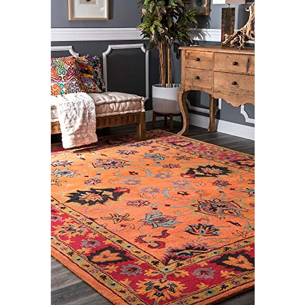 nuLOOM Montesque Hand Tufted Wool Area Rug, 8' Round, Orange