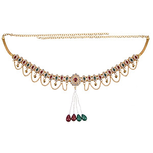 Efulgenz Indian Kamarbandh for Women Antique Gold Jewelry Multicolor Indian Bollywood Crystal Faux Kundan Pearl Vintage Waist Belt Belly Chain Kamarbandh Bridal Dangle Tassel Body Jewelry