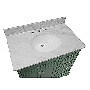 Aria 36-inch Bathroom Vanity (Carrara/Sage Green): Includes Sage Green Cabinet with Authentic Italian Carrara Marble Countertop and White Ceramic Sink