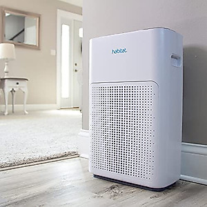 Habitat Medium Room Air Purifier with HEPA 13 Activated Carbon Filtration System, Real-Time Air Quality Monitor and Alert, Whisper Quiet Fan with Three Speeds, Filter Replacement Reminder, White