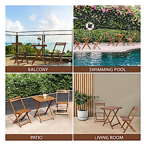 VICTORY RELAX Bistro Table and Chairs Set of 3, Folding Acacia Wood Patio Bistro Set with Square Table, Suitable for Balcony, Garden, Poolside, Yard, Camping
