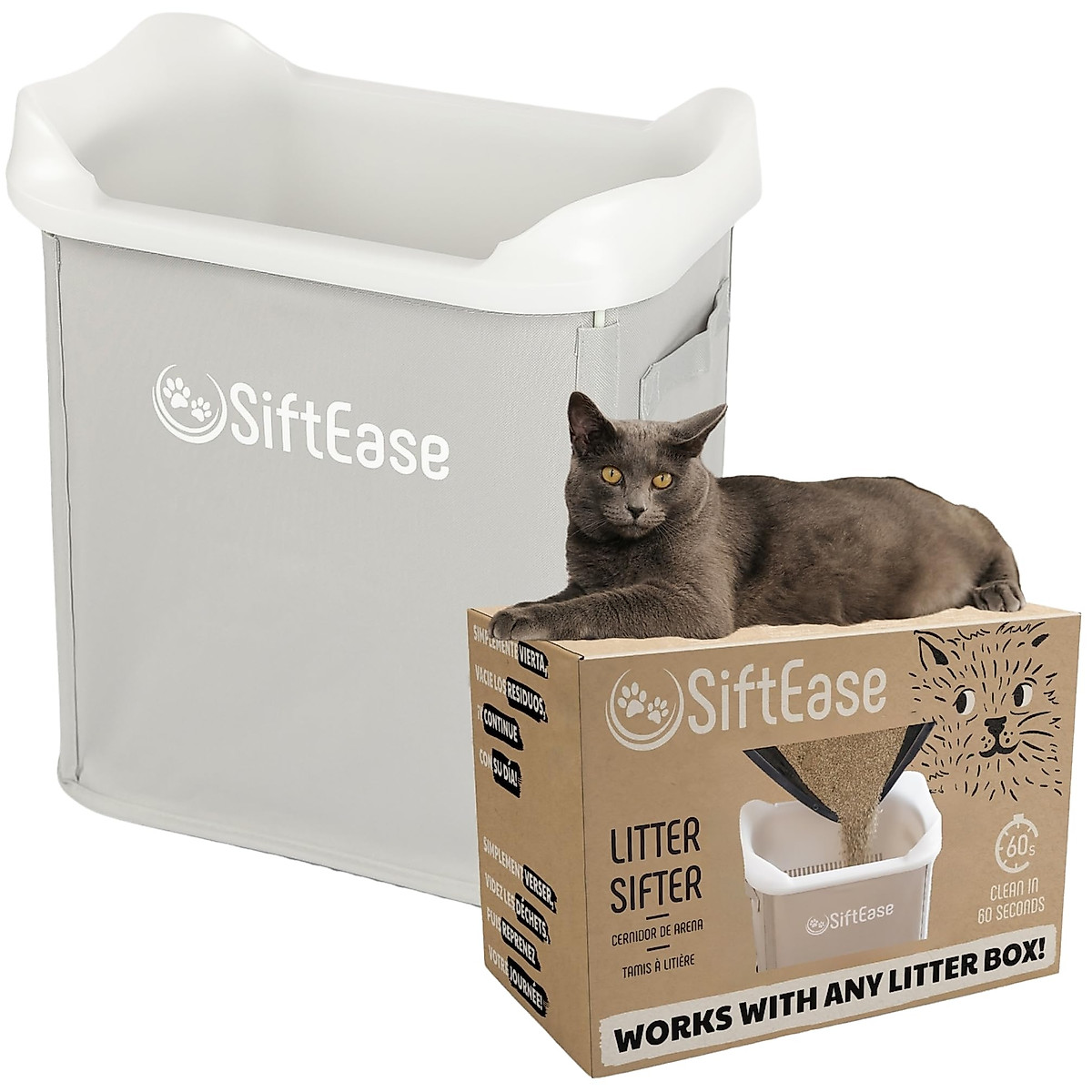 Cat Litter Sifter - SiftEase Sifting Litter Box Cleaner, Fast & Easy Scoop Free Cleaning, Large Sifter with Bin for Odor Control and Longer Lasting Litter