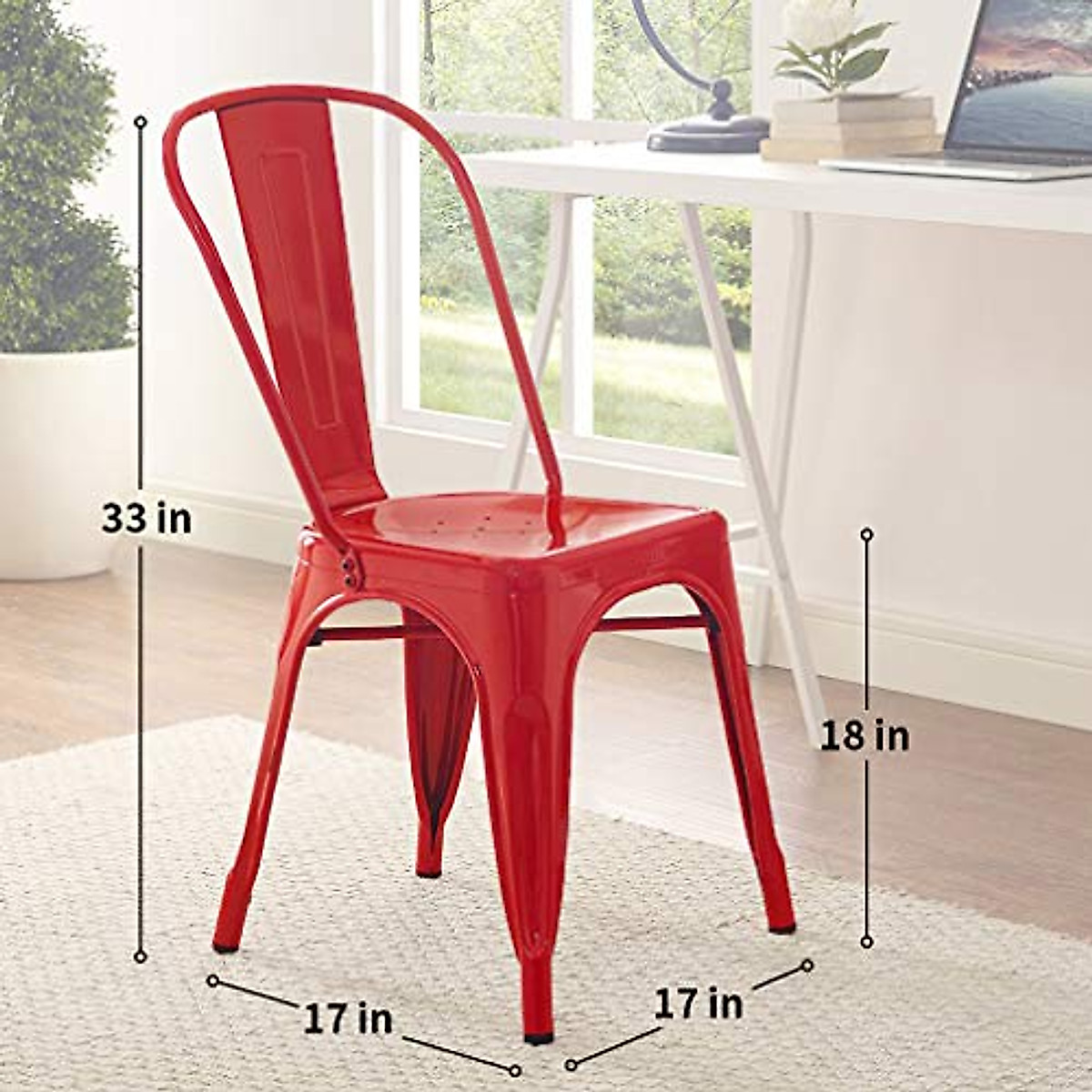 Metal Dining Chairs Set of 4 Stackable Metal Chairs Room Chair Vintage Patio Chair with Back 18 Inches Seat Height Kitchen Chair Tolix Restaurant Chairs (Red)