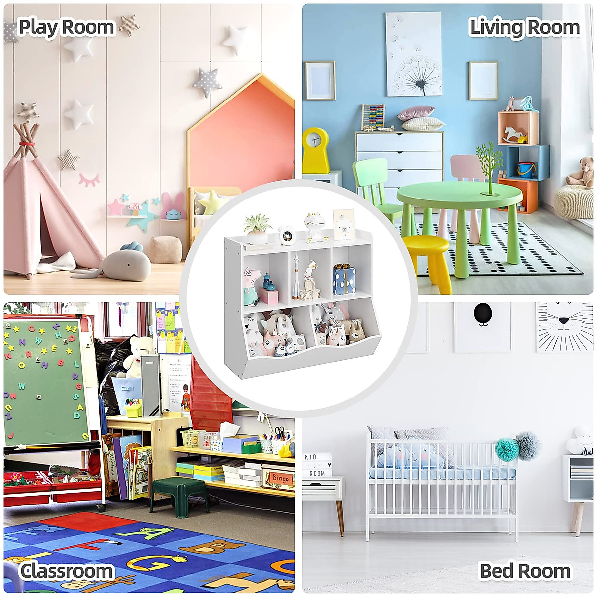 IDEALHOUSE Toy Bookcase, Multi Shelf with Cubby Organizer Cabinet for Storage Books and Toys, for Bedroom, Playroom, Kindergarten and Hallway (White)