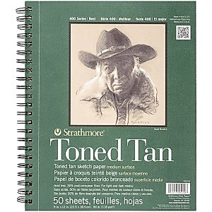 Strathmore 400 Series Sketch Pad, Toned Tan, 9x12 inch, 50 Sheets - Artist Sketchbook for Drawing, Illustration, Art Class Students