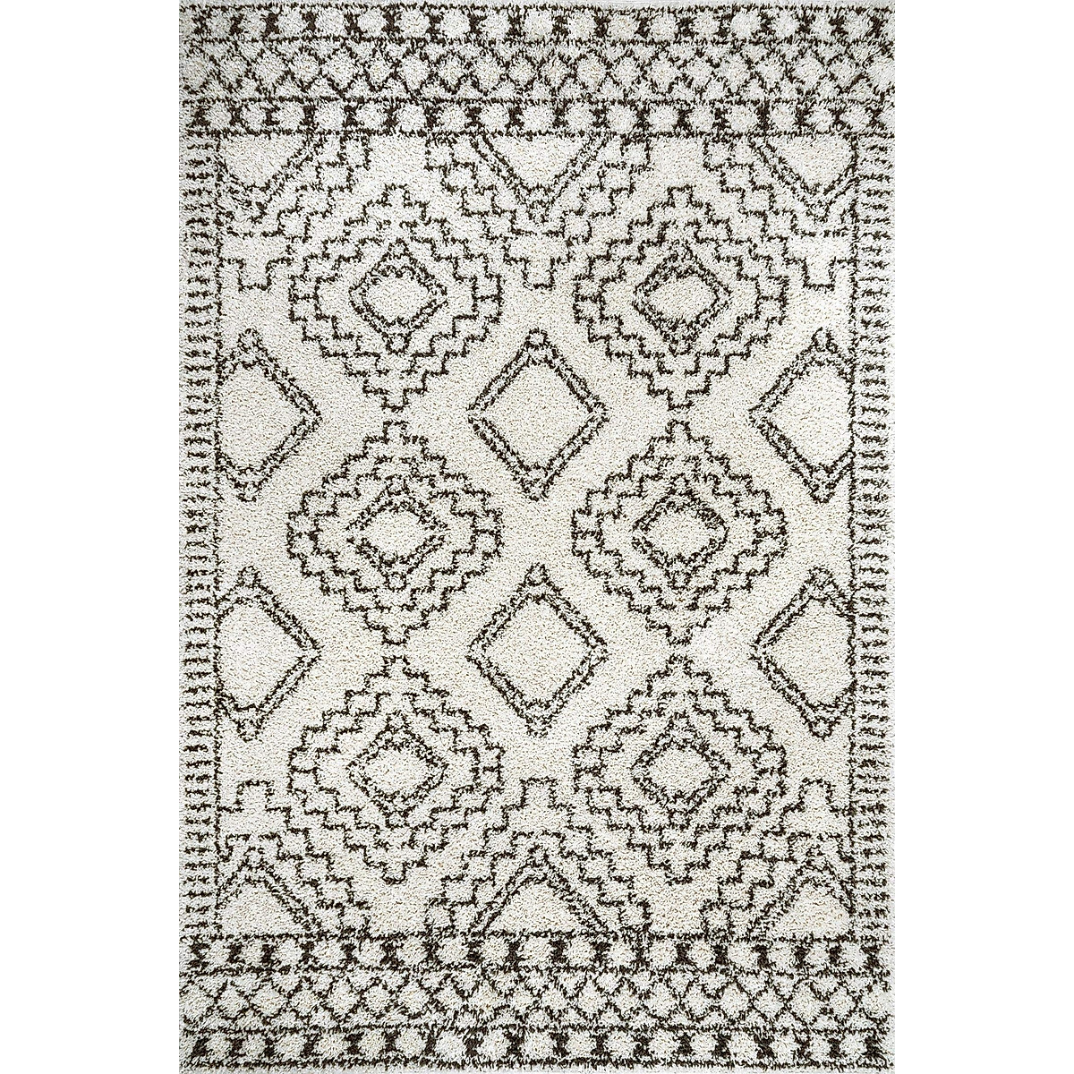 nuLOOM Lacey Moroccan Geometric Shag Area Rug, 6' Square, Off White