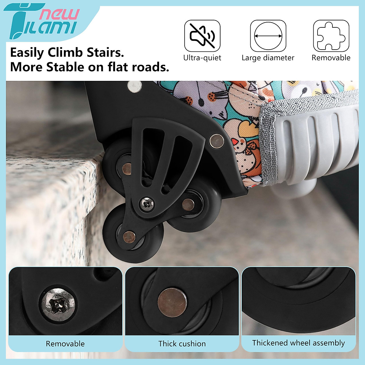 NEW TILAMI Rolling Backpack with Wheels for Boys School Adjustable Laptop Backpack with Wheels for Girls to School Travel Camping Boys Rolling Backpack Cute Cats 18 Inches