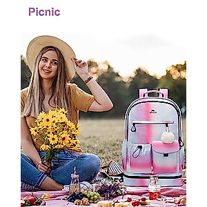 MATEIN Backpack with Lunch Compartment, Durable Insulated Cooler Lunch Bag for Women Nurse Teacher, 17 inch Laptop Backpack for Work Office Meal Prep Large Travel Daypack for Camping Picnic,Tie dye