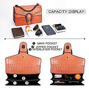 GLOD JORLEE Chain Crossbody Shoulder Bags for Women - Snakeskin Textured Print Leather Satchel Handbags Luxury Evening Clutch Purses (Orange)