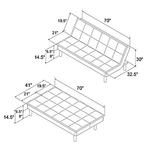 DHP Oscar Memory Foam, Full Size Armless Sofa Bed and Couch, Gray Futon,
