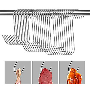 Hoypeyfiy 30PCS S-Type Grill Meat Hook Butcher Hooks Stainless Steel Meat Hooks for Hanging Jerky Deer Chicken Ribs Fish Beef