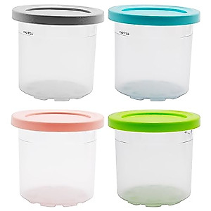 4 Pack Ice Cream Containers Replacement for Ninja Creami Ice Cream Makers NC300, NC301 & NC299AMZ Series, Reusable, BPA-Free & Dishwasher Safe, Airtight, Gray/Blue/Pink/Green Lids