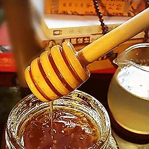 Lawei Glass Honey Jars with Wooden Dipper and Lid - 13 Oz Honey Pot Clear Glass Syrup Container for Storage