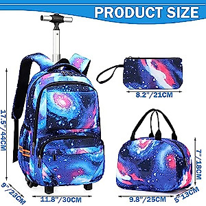 Meetbelify Rolling Backpack for Boys Backpack with Wheels Kids Luggage with Lunch Box Set for Boys Age 6-12