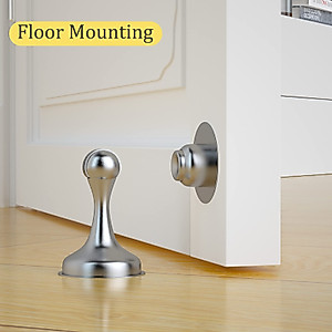 Door Stopper, Wedama Stainless Steel Magnetic Door Stop, 1 Pack Heavy Duty Door Catch Holder, Wall&Floor Mounted Door Open Holder with Adhesive Tapes for No Drilling, Screws for Stronger Mount-Silver