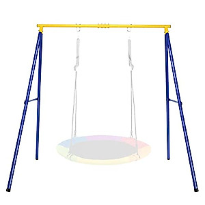 Costzon 550lbs Metal Swing Sets for Backyard, Heavy Duty Full Steel Swing Frame A-Frame Swing Stand All Weather w/Ground Stakes, Adjustable Ropes, Great Gift for Indoor Outdoor Kids and Adults