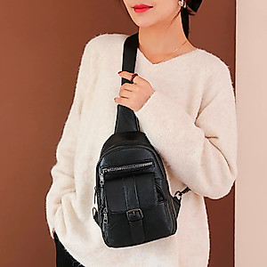 RUIVE Men And Women Chest Bag Sling Bag Small Crossbody PU Leather Satchel Daypack Fashion Shoulder Strap (Black, One Size)