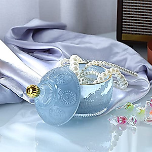 Joeyan Blue Decorative Glass Jars with Lid,Small Glass Jewelry Box,Embossed Candy Dish Candy Jar,Mini Colored Glass Canister for Nuts Chocolates Candy Buffet Display and Home Wedding Decoration,6 oz