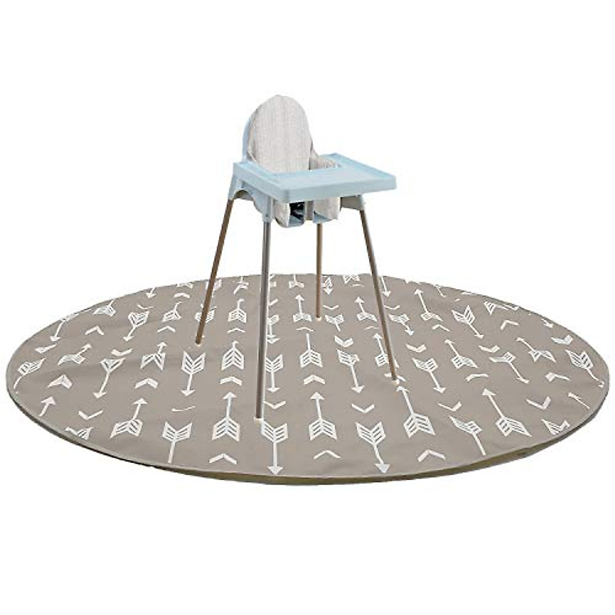 51" Multi-Purpose Waterproof Baby Splat Mat for Under High Chiar, Portable Play Mat for Toddler, Non-Slip Floor Splash Mat and Table Cloth (Beige Arrow)