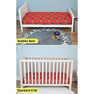 Paw Patrol Sheet Set - Fits Toddler Bed or Crib Mattress - Fitted Sheet and Reversible Pillowcase, Red