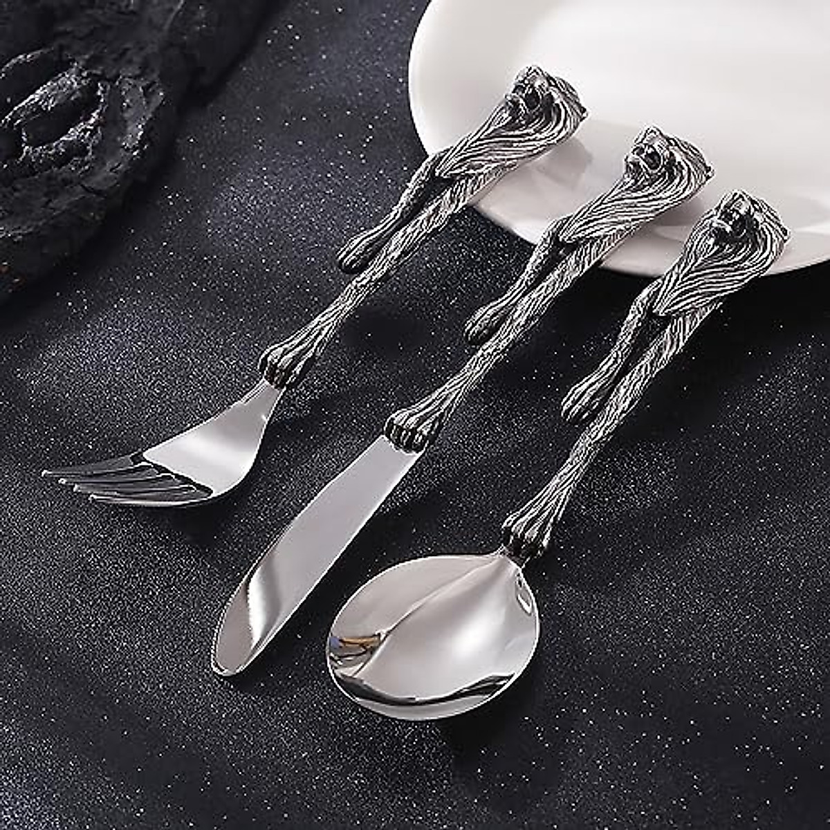 Silverware Set Handmade Badass Lion Cutlery Set Premium Stainless Steel Utensils,Including Knife/Fork/Spoon,Halloween Cutlery Utensil Set Silverware Set Gift For Gothic Punk Lover