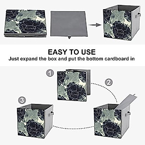 Watercolor Flower PU Leather Collapsible Storage Bins Canvas Cube Organizer Basket with Handles