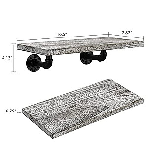 LIANTRAL Floating Wall Shelves, Industrial Pipe Bracket Rustic Farmhouse Hanging Wood Shelf for Bedroom Living Room (2, Gray-Whitewash)