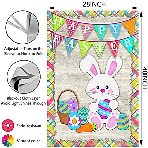 Surfapans Happy Easter Bunny House Flag 28x40 Inch Double Sided Outside Burlap Easter Rabbit Eggs Outdoor Large Yard Flags Porch Home Holiday Decoration