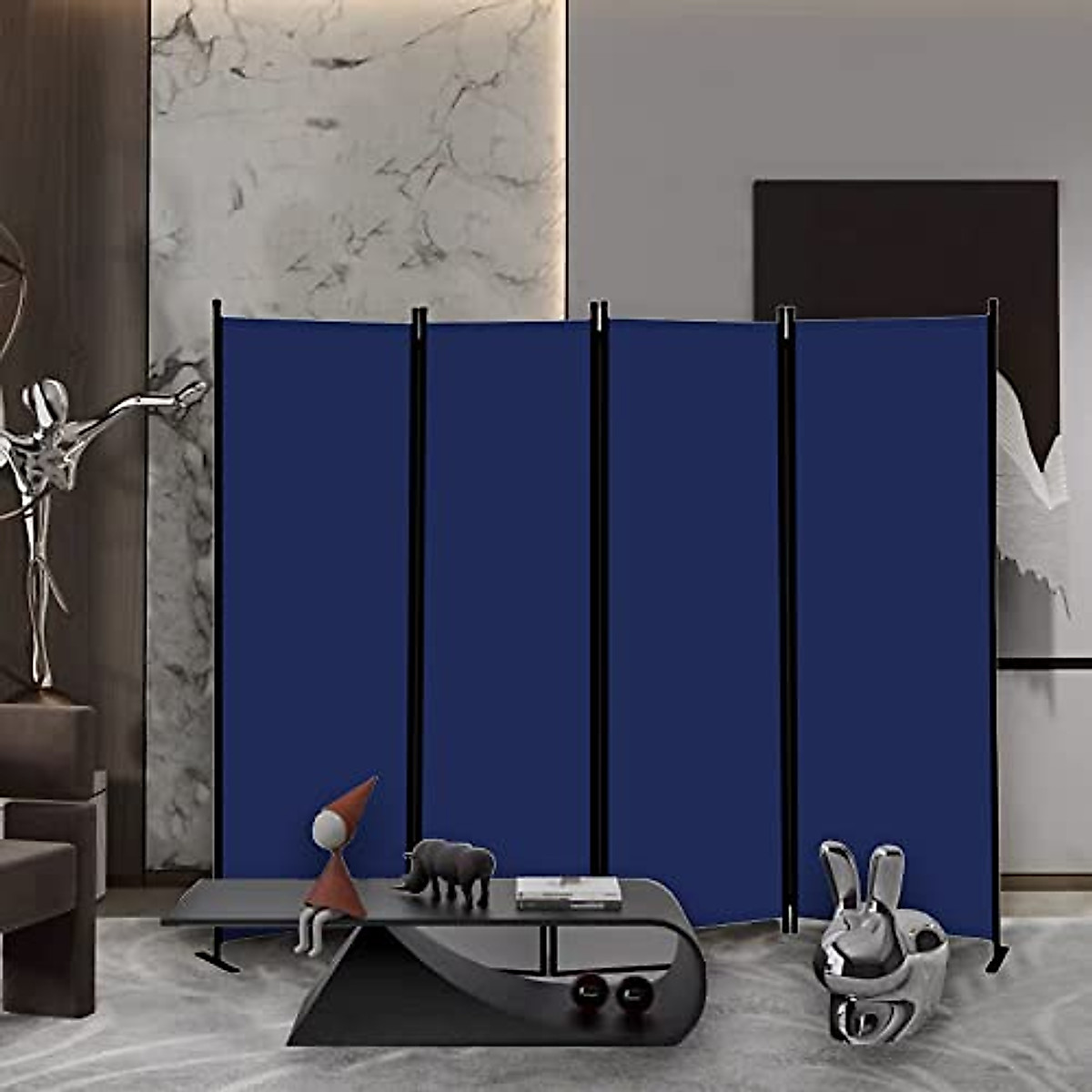 GOJOOASIS Room Dividers Folding Privacy Screens 4 Panel Partition (Blue)