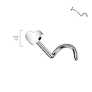 Pierced Owl 18-20GA G23 Implant Grade Titanium Heart Shape Top Threadless Push in Nose Screw (18GA (1mm))