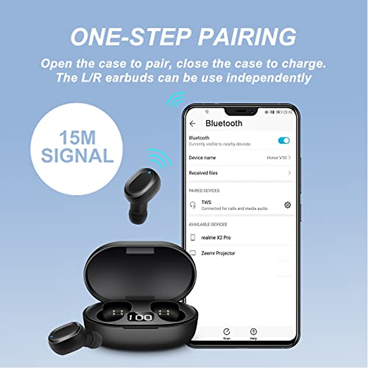 LCYDZ Wireless Earbuds Bluetooth, 5.2 Headphones, Noise Cancelling Earbuds Stereo Sound, Deep Bass & with Charging Case Air Buds Pro Touch Control,with Built-in Microphone Phone/Android/iOS, Black