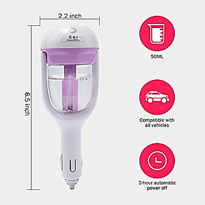 XSUPER Car Humidifier Aromatherapy Essential Oil Diffuser, Portable Mini Purifier Aroma Freshener Diffuser with 180 Degree Rotation, 12V 1.5W Personal Car Purifier Humidifier