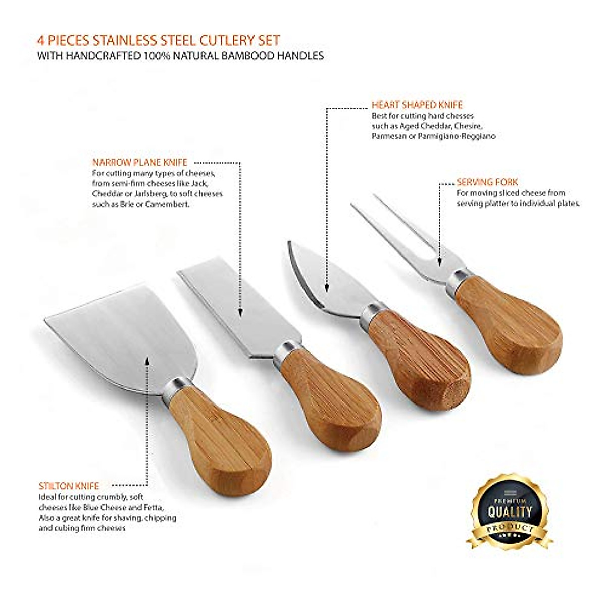 DESSINI Natural Bamboo Cheese Board and Cutlery Set, Wooden Charcuterie Meat Platter and Serving Tray with accessories, Unique gift for Birthday, Mother's Day, Father's Day, Anniversary, House Warming