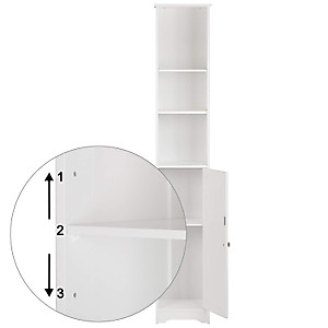 Bonnlo Narrow Cabinet, 67" Tall Slim Bathroom Storage Cabinet 12" Wide White Skinny Linen Cabinet with 3 Open Shelves Single Door Adjustable Shelf Space Saving Corner Pantry