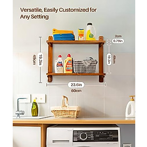 SUMGAR 24 Inch Floating Shelves for Wall Mounted Shelving Unit All Pine Wood 2 Tier Large Shelf for Bedroom Living Room Office Bathroom Home Decoration Storage Plant Photo Display Mid Century Modern