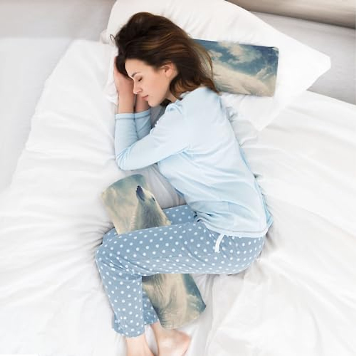 xigua Cute Bear Neck Roll Pillow for Neck Relief with Removable Washable Cover - Memory Foam Round Cylinder Bolster, Ergonomically Designed for Head, Neck, Back, and Legs