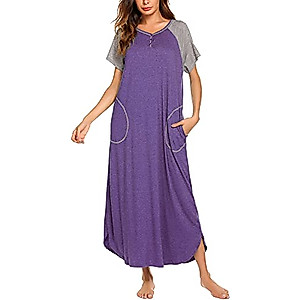 Ekouaer Womens Sleepshirts Long Night Gown Sleepwear (A-purple, XX-Large)