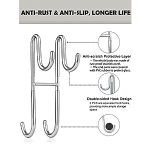 VIEDZMY 7 Inch Shower Door Hooks, 304 Stainless Steel Hanging Double Towel Hooks Shower Towel Holder Clothes Coat Robe Hooks for Bathroom Frameless Glass