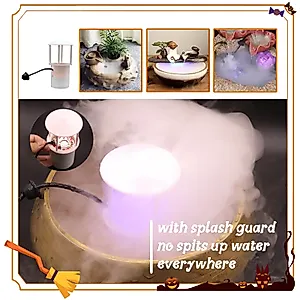 Halloween Mist Maker, Halloween LED Ultrasonic Mister Fogger with Light Witch Cauldron Diffuser Fog Machine Atomizer Bowl Terrarium High Output Humidifier Water Vaporizer with Splash Guard Float Disc