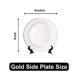 MR.R Set of 2 Sublimation Blanks White Ceramic Gold Rim Plate with Stand,Porcelain Plates, 8 inch Round Dessert or Salad Plate, Lead-Free, Safe in Microwave, Oven, and Freeze