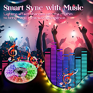 Hiceani Chasing Effect + All RGB Static Colors| Waterproof LED Strip Lights 50FT-WS2812B Music Sync Remote and App Control- for Indoor, Outdoor