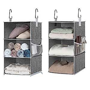 StorageWorks 6-Shelf Hanging Closet Organizers, Two 3-Shelf Separable Closet Hanging Shelves, Canvas, Gray, 12" D x 12" W x 48 ¼"H