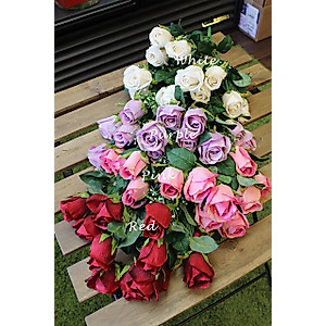 Sweet Home Deco 18'' Silk Rose Bud Artificial Flower Bush (12 Stems/12 Flowers) Wedding Home Decoration (Red)