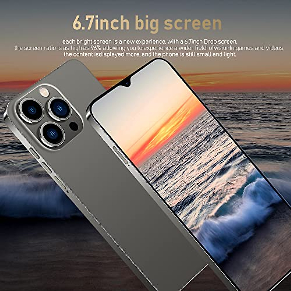 i13 ProMax 5G Cell Phone, Unlocked Android Smartphone, 8GB+512GB, 90Hz 6.7'' FHD LCD Display Screen, 13MP+48MP Camera, 5000mAh Long Battery Life, Dual Sim Card -Black