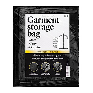Luxury Storage Garment Bag for Long Coat, Fur, Mink, Gown, Vestment and Choir Robe | 60 Inch + 5 Inch Gusset Cover | Heavy Duty, Hanging, Breathable, Foldable Travel and Wardrobe Clothes Protector
